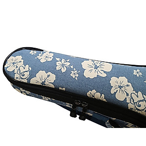 MUSIC FIRST Original Design 0.5" Thick Padded Hawaii Style “Blue and White Plumeria” Canvas Ukulele Case, Ukulele Bag, Ukulele Cover,(Fit for 26~27 inch Tenor Ukulele)