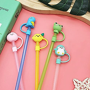 Cute Straw Tips Cover,Cartoon Straw Topper,Silicone Animals Straw Cover,Reusable Drinking Straw Cover,Dust Proof Straw Plugs for 6-8 mm Straws Outdoor Home Kitchen Party Decor
