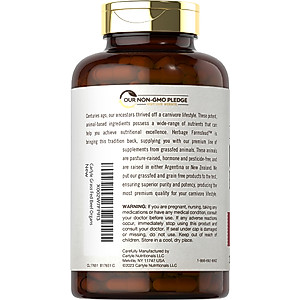 Carlyle Grass Fed Beef Organ Complex | 200 Capsules | Pasture Raised, Grain Free Supplement | with Desiccated Liver, Kidney, Pancreas, Heart, Spleen | Non-GMO, Gluten Free | by Herbage Farmstead