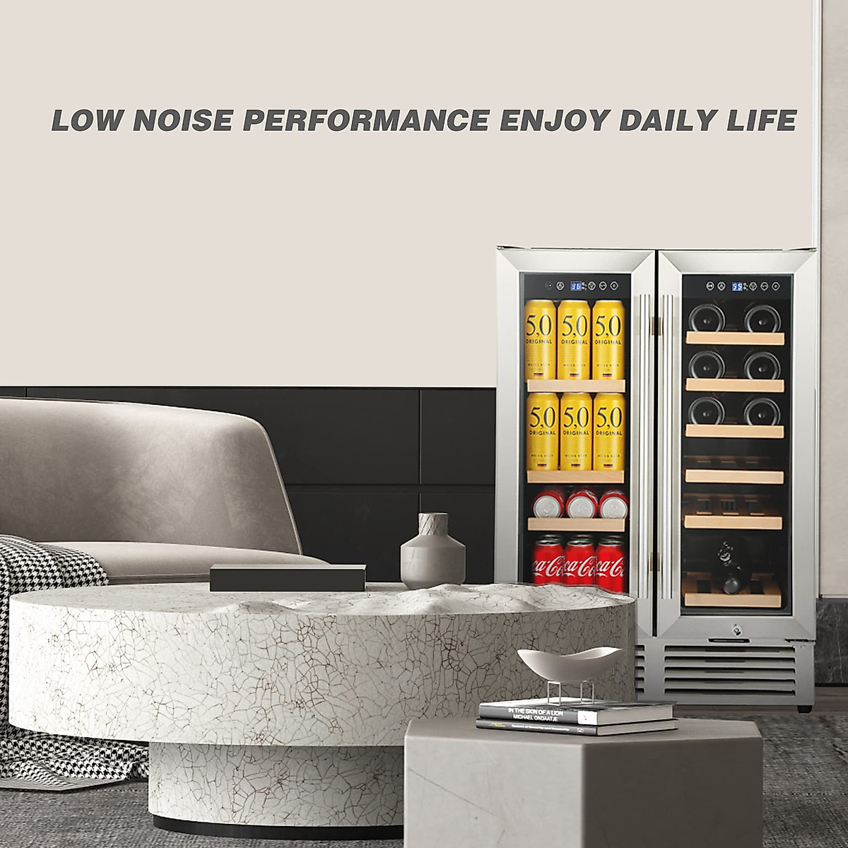 TCFUNDY Wine and Beverage Refrigerator, 2-IN-1 Beverage and Wine Cooler Dual Zone, Holds 18 Bottles and 57 Cans, Independent Temperature Control, Built-In or Freestanding Fridge