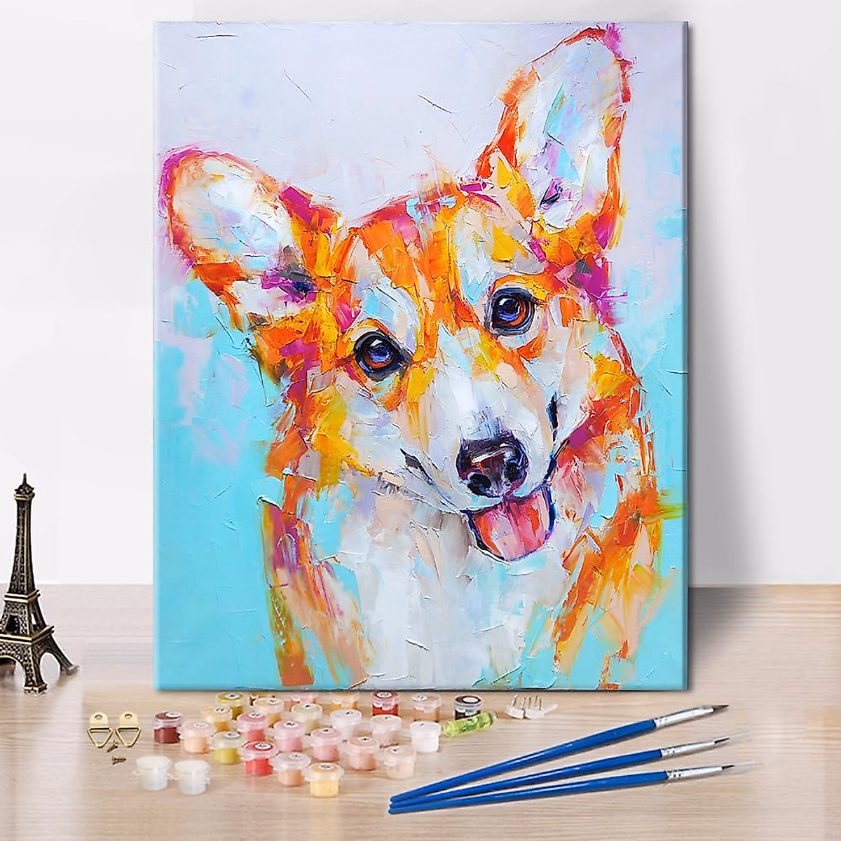 TISHIRON Paint by Numbers for Adults, Dog Portrait Oil Painting, Paint by Numbers for Beginners, Corgi Paint by Numbers Kit, DIY Oil Painting Holiday Gifts, Children's Crafts, 16x20 inch