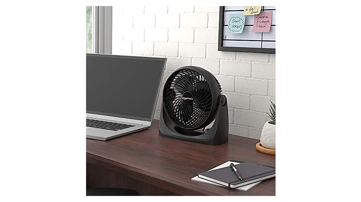 Amazon Basics Small Room Fan with 3 Speeds & 90° Tilt – Compact & Quiet