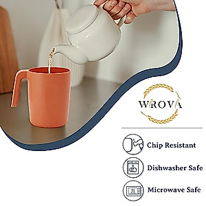 Wrova 16oz Wheat Straw Cups with handles set of 6-Plastic Cups Reusable-Unbreakable Wheat Straw Cups-Dishwasher Safe & Microwave Safe-Ideal Mugs for Tea,Coffee,Camping,RV-Vibrant Color