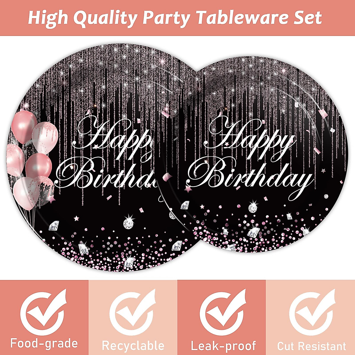 chiazllta 96 Pcs Black Rose Gold Party Disposable Paper Plate and Napkins Pink Rose Gold Birthday Party Table Decoration Supplies Pink Glitter Party Paper Plate Napkin Fork for Party Favors 24 Guests