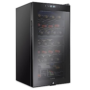 Ivation 28 Bottle Compressor Wine Cooler Refrigerator w/Lock | Large Freestanding Wine Cellar For Red, White, Champagne or Sparkling Wine | 41f-64f Digital Temperature Control Fridge Glass Door Black