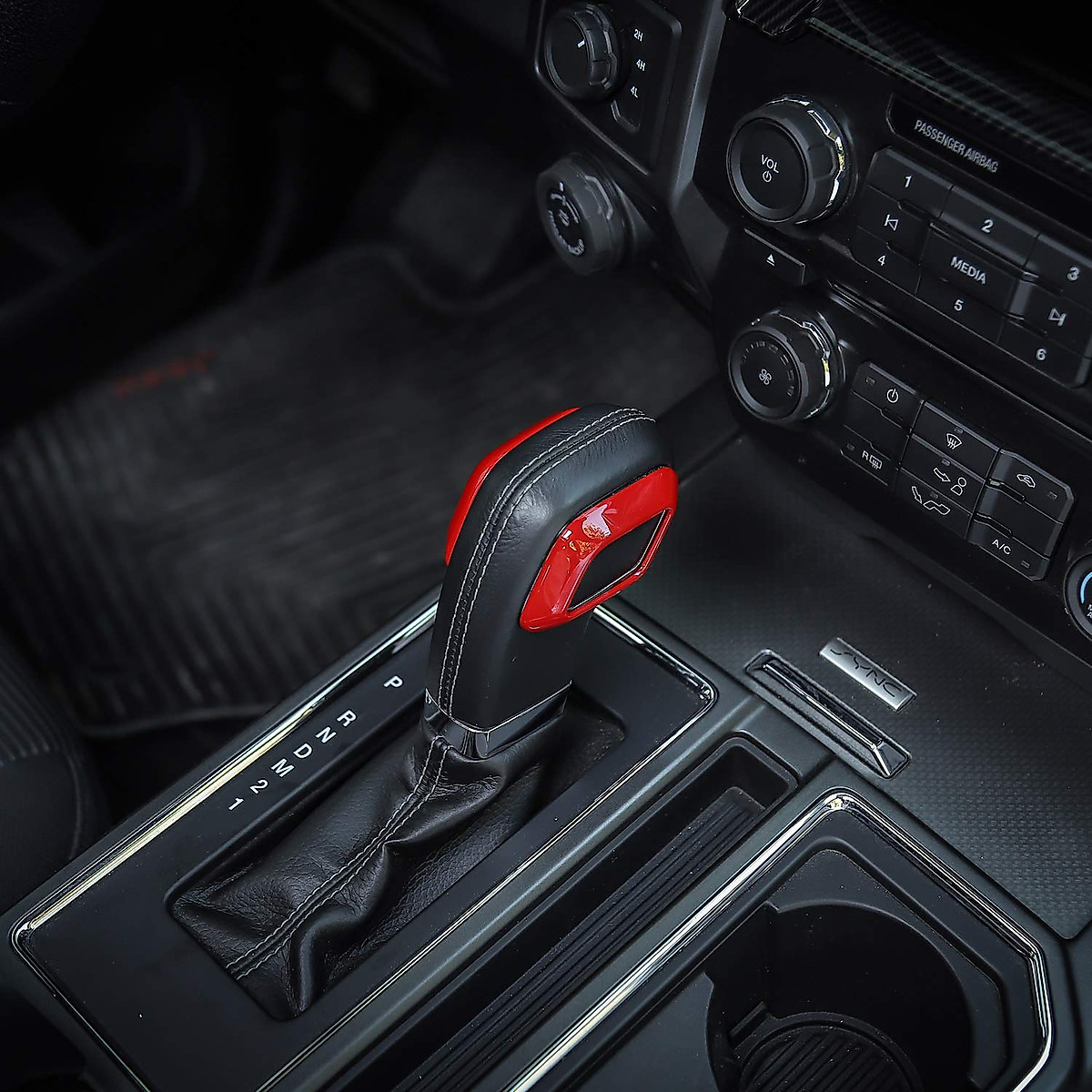 JeCar for Ford F150 Gear Shifter Head Trim Cover Frame Deacorative Trim Cover Frame for Ford F150 2015 2016 2017 (Red)