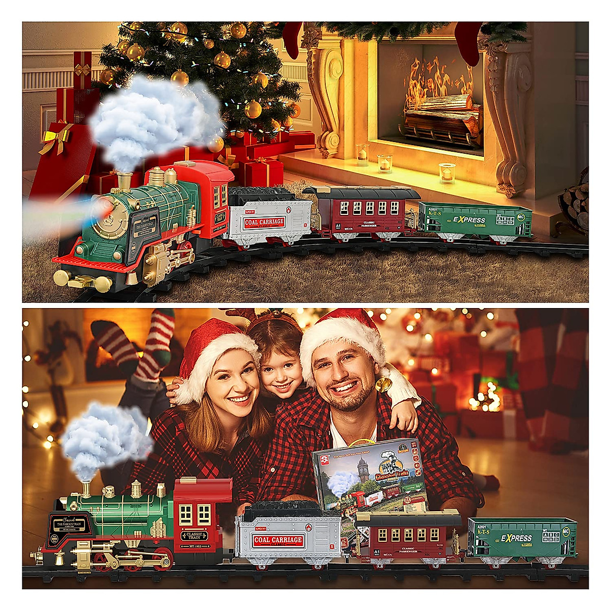Train Set - Trains USB Charging Battery and Remote Control - 2022 Christmas Train Toys - Steam Locomotive Engine, Cargo Car and Train Tracks - Train Toy for 3 4 5 6 + years old Kids