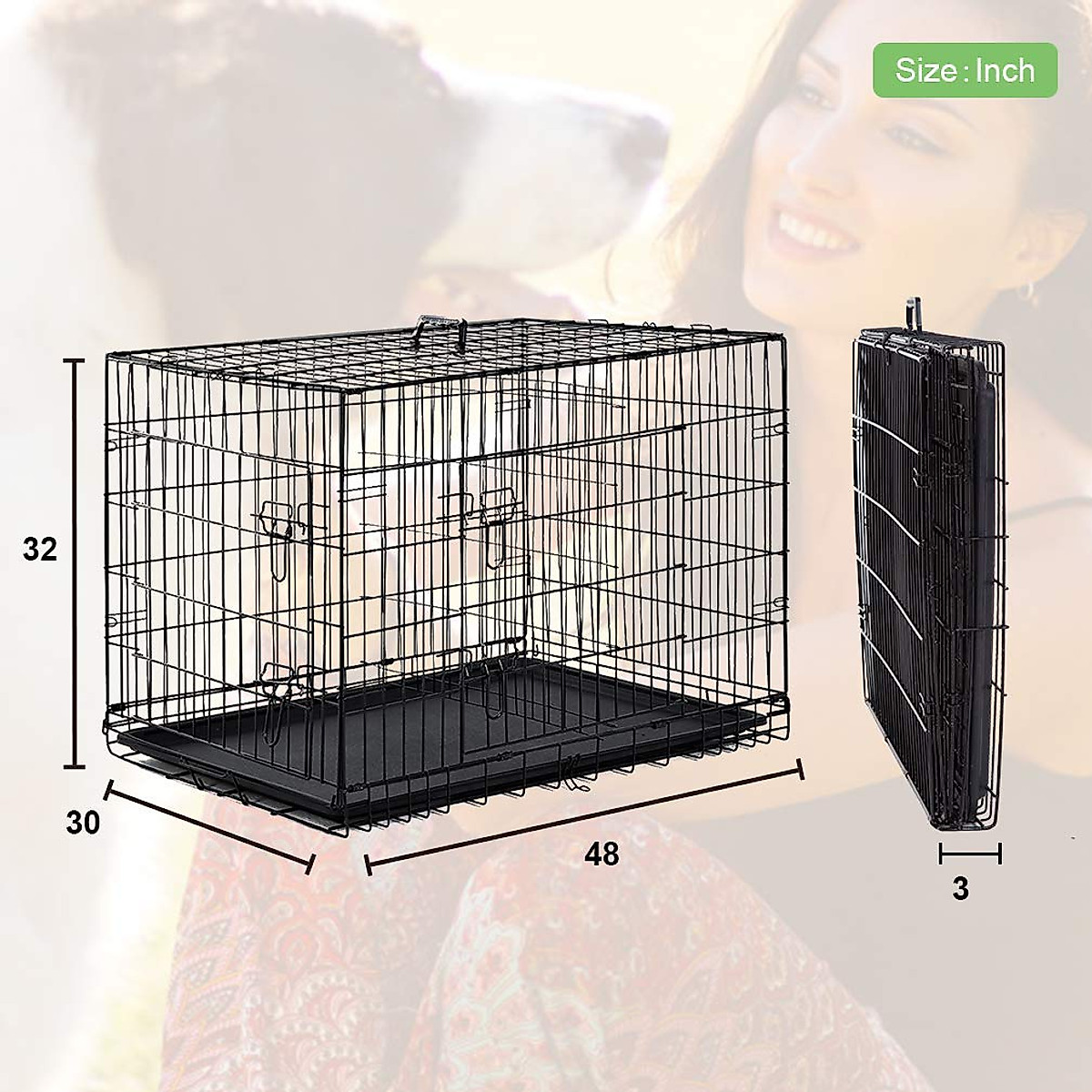 Home for Pets Dog Crate Cage Extra Folding Large Double Door Pet Crate,Includes Divider and Tray,48,Black