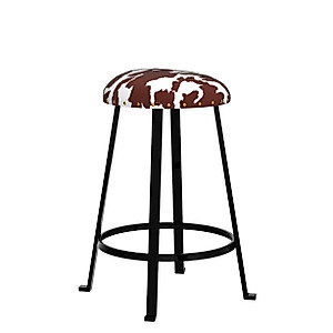 GIA 24-Inch Counter Height Round Metal Bar Stools with Shorthorn Cowhide Print Linen Upholstery, Bronze, Set of 2