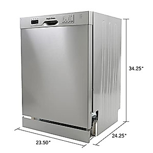 Magic Clean MCDW24SI Dishwasher 24-Inch Built in with 3 Wash Options and Automatic Cycles, Stainless Steel Construction with Electronic Control LED Display, Low Noise Rating, Metallic