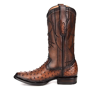 Cuadra Men's Western Boot in Genuine Ostrich Leather Brown, 2C1NA1, Size 11
