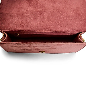 Like Dreams Women's Gold Chain Link Padded Fashion Hailey Woven Suede Crossbody Handbag (Mauve)