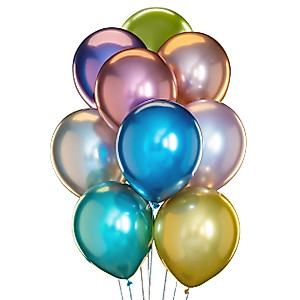WinkyBoom 90 Metallic Balloons Assorted Color 12 inch 9 Kinds of Shiny Latex for Glamour Party Decorations and Many Other Occasions