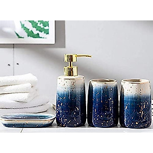 Bathroom Accessories Set，4 Pcs Marble Pattern Bathroom Sets Accessories with Soap Dispenser, Toothbrush Holder, Bathroom Tumbler, Soap Dish for Birthday gift, housewarming gift, Home Decoration (M)
