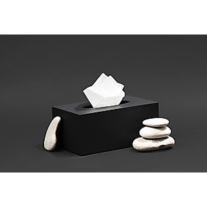 Essentra Home Rectangular Tissue Box Cover – Heavy Facial Tissue Box Cover with Modern Matte Black Finish – Matte Black Collection