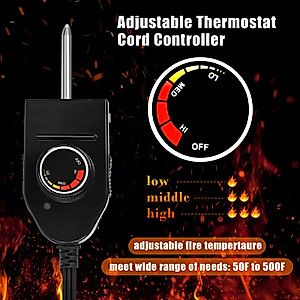 Hisencn Universal Electric Smoker Heating Element for Masterbuilt Smoker with Adjustable Thermostat Cord Controller 1500W, Grill Element Replacement for Turkey Fryers & Most Electric Smokers, 110 Volt