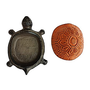 BSTGIFTS Cast Iron Turtle Key Hider - Spare Key Holder - Garden Decoration Turtle, Jewelry Trinkets Box for Key, Ear Studs, Ring, Paper Clip (Orange Red)
