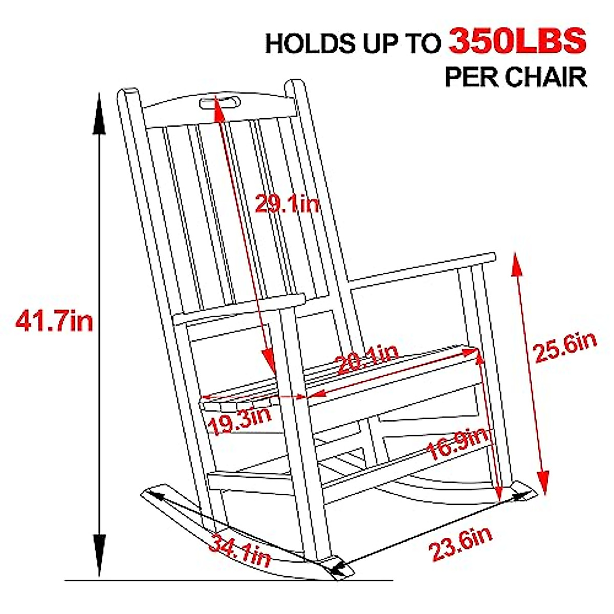 VEIKOU Rocking Chairs for Outside, HDPE Outdoor Rocking Chairs Set of 2, Heavy Duty Porch Rocker Supports 350lbs, All Weather Rocking Chair w/High Back & Wide Seat, (Blue, 2 Chairs)