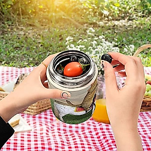 CUPADA Funny Cat Shepherd Food Jar, 3d White Horse Insulated Hot Food Jars Vacuum 17OZ with Folding Spoon for Work Trip Picnic Camping