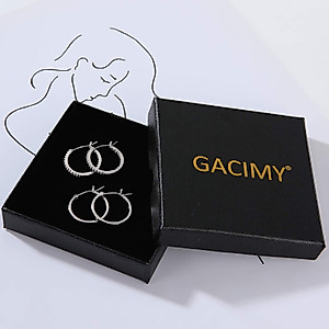 Gacimy Sterling Silver Hoop Earrings for Women, 14K White Gold Plated Hoops with 925 Sterling Silver Post, 20mm White Gold and Cubic Zirconia Medium Hoop Earrings for Women