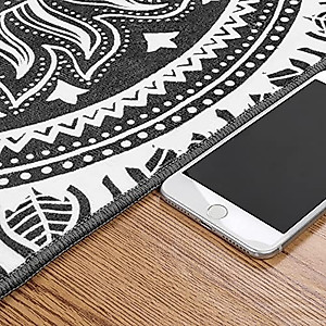 LEEVAN Mandala Round Rug 3ft,Modern Flannel Washable Circle Rug with Non-Slip Rubber Backing No-Shedding Indoor Bohemian Grey Office Rug for Meditation,Dining Room,Under Table