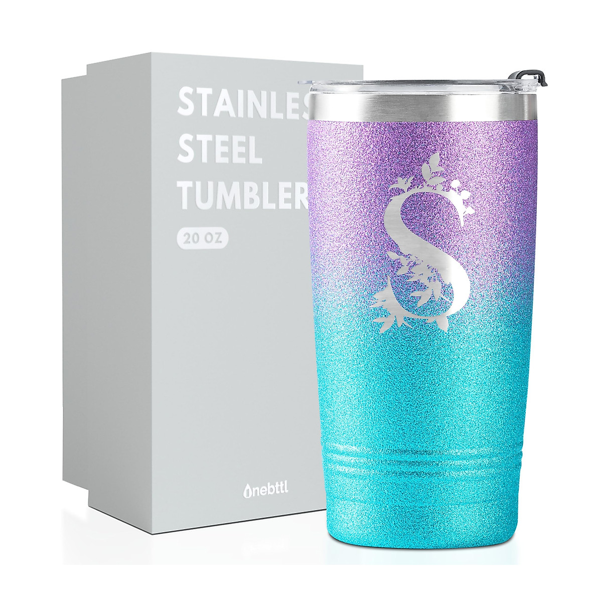Personalized Tumblers with Lids and Straws for Women, Monogrammed Travel Mugs with Initials, Unique Gifts for Her on Birthdays Xmas, Purple, S