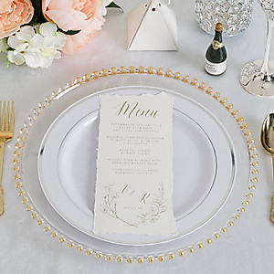 Tableclothsfactory 6 Pack 12" Gold Clear Acrylic Round Charger Plates With Beaded Rim Dinner Charger Plates