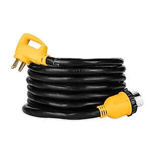 Camco Power Grip 25-Ft 50 Amp RV Extension Cord - Rated for 125/250 V/12,500 W - Features Copper 6/3 + 8/1-Gauge Wires for Superior Conductivity & Coated w/Heat-Resilient PVC (55542)
