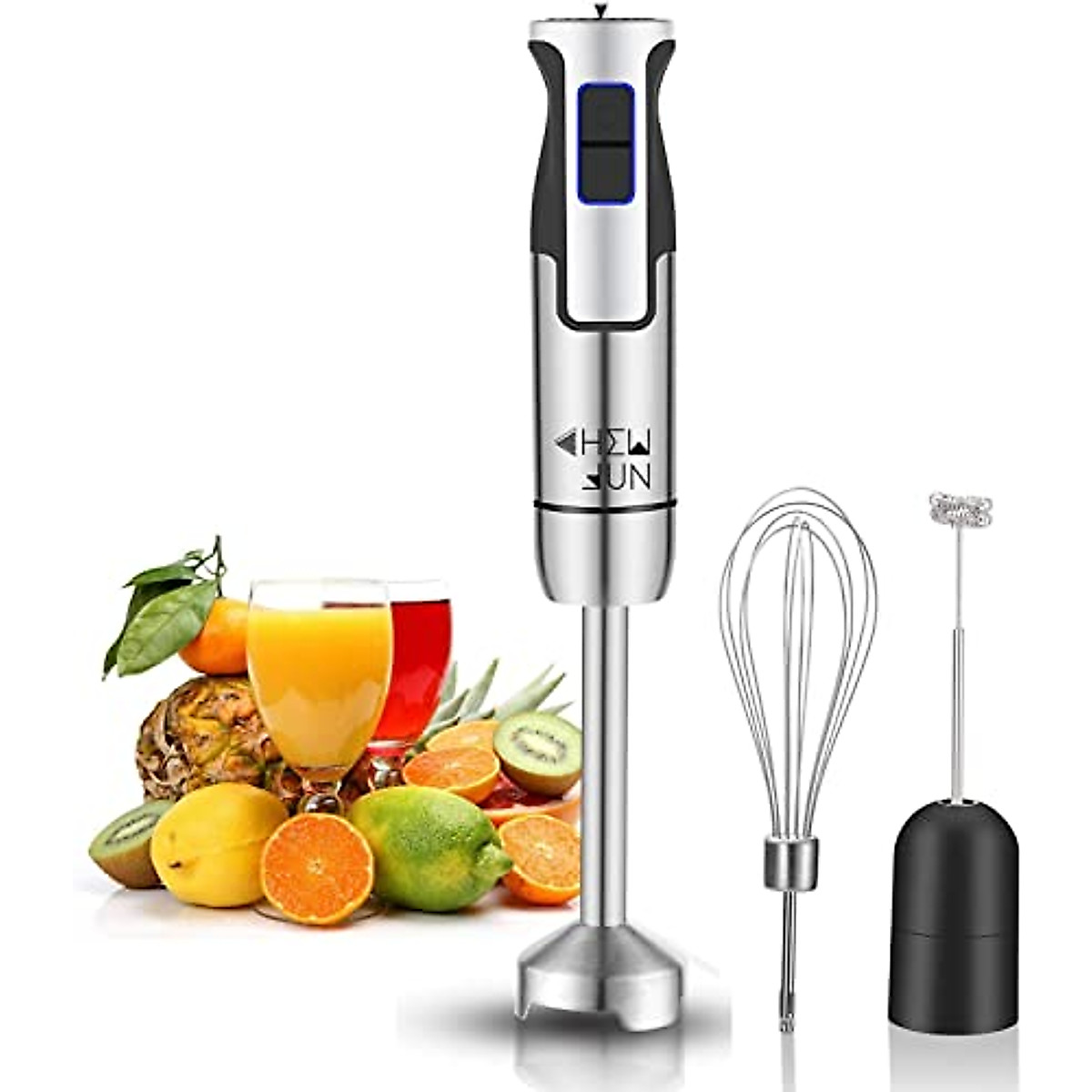 CHEW FUN Multipurpose Immersion Hand Blender Poweful 500 Watt,9-Speed,High Power Low Noise,3-in-1 includes Detachable Chopper,Egg Whisk,Milk Frother