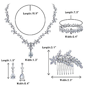 Crysdue Wedding Jewelry Set for Women, Floral Necklace Dangle Earrings Bracelet Hair Comb Set, Cubic Zirconia Elegance Wedding Party Jewelry for Bridal Bridesmaid