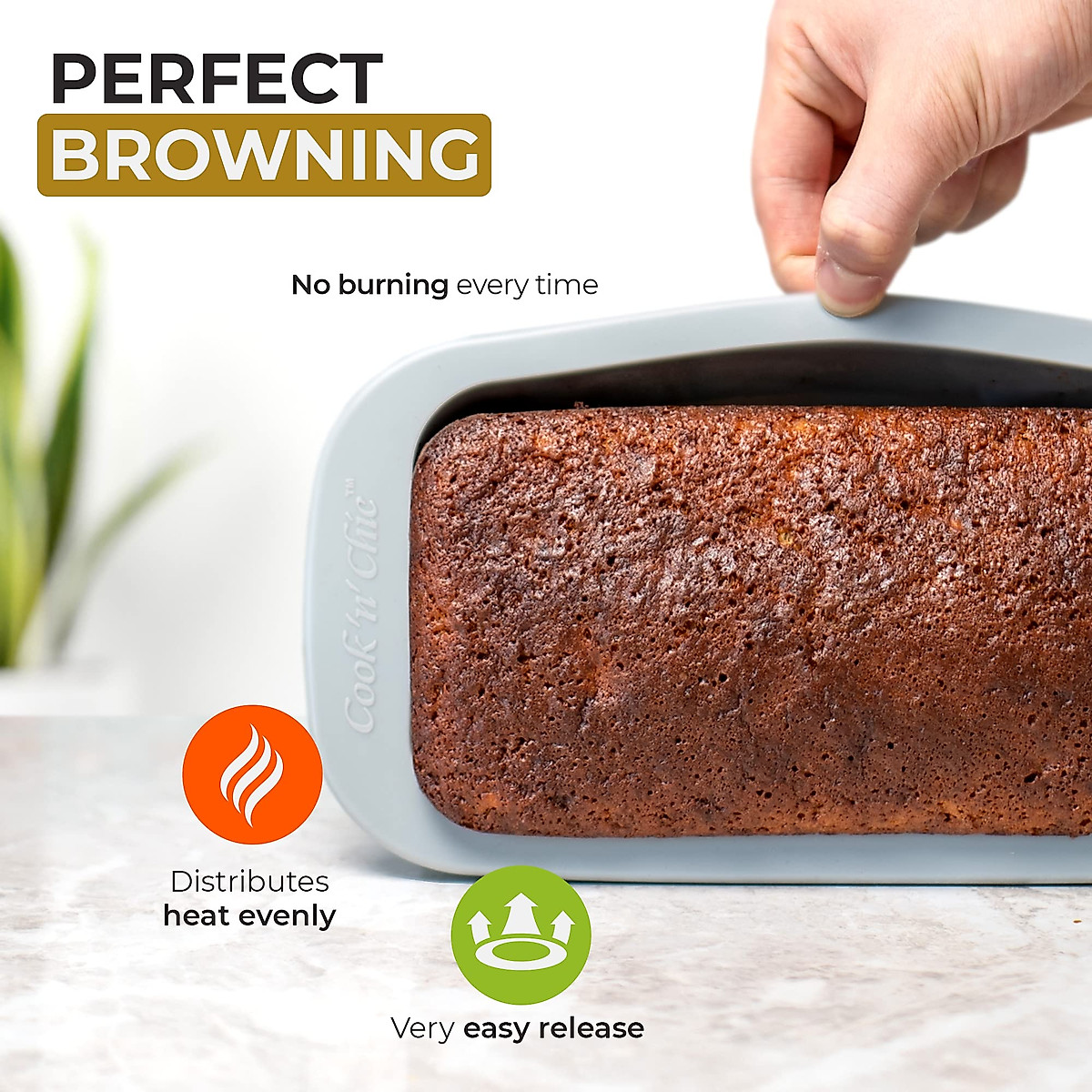 Silicone Loaf Pan (Small) Non-Stick Oven Dish - Professional Bakeware Baking Mould for Cakes Pies Breads - Microwave Dishwasher Freezer Safe - Quick Release - 8.2" x 3.9" x 2.7" by Cook’n’Chic