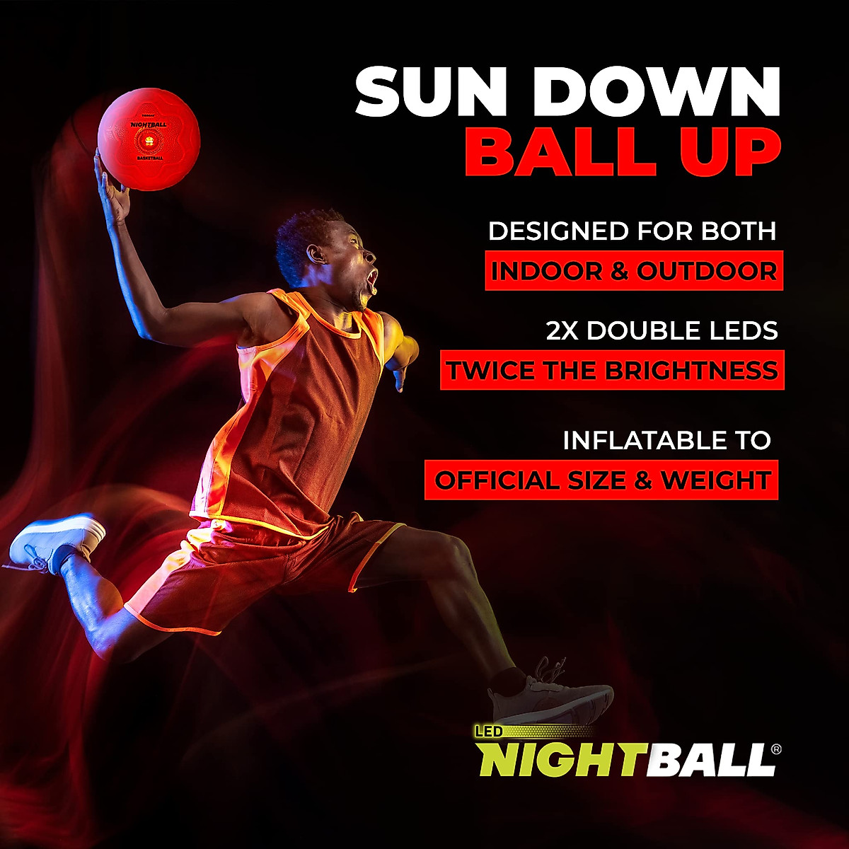 Nightball Basketball LED Light Up Basketballs - Glow in The Dark Glow Ball Basketball Gifts - Outdoor Basketball and Indoor Basketball - Gifts for Teenage Boys-Gift for Teen (Red)