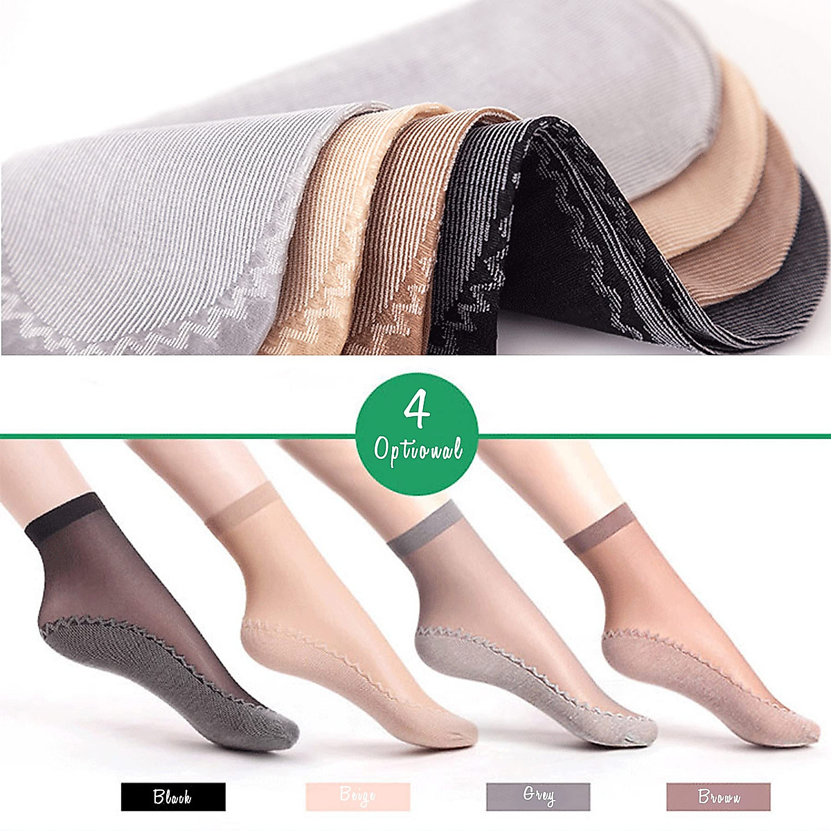 TeenFighter 10 Pairs Silky Nylon soft & breathable Ankle Socks for Girls, Cotton Sole Thin Elastic Socks for Women