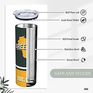 LANJAO Tumbler 20oz Straight Skinny Car Cups With Insulated Cup Sleeve Portable Handle, Sports Travel Coffee Mug, Stainless Steel, Insulated,Classic Collection Gifts for Men Women Fans