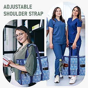 MHOMER Large Utility Tote Bag for Women, Zip-Top Teachers Tote Bag with 12 Pockets, Waterproof Nurse Bag for Working Women