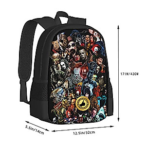 OIPMKNVU Horror Movie Backpack, Multi-Function Travel Laptop Backpack, Business Daypack Bag, Adjustable Shoulder Strap Bookbag 17"