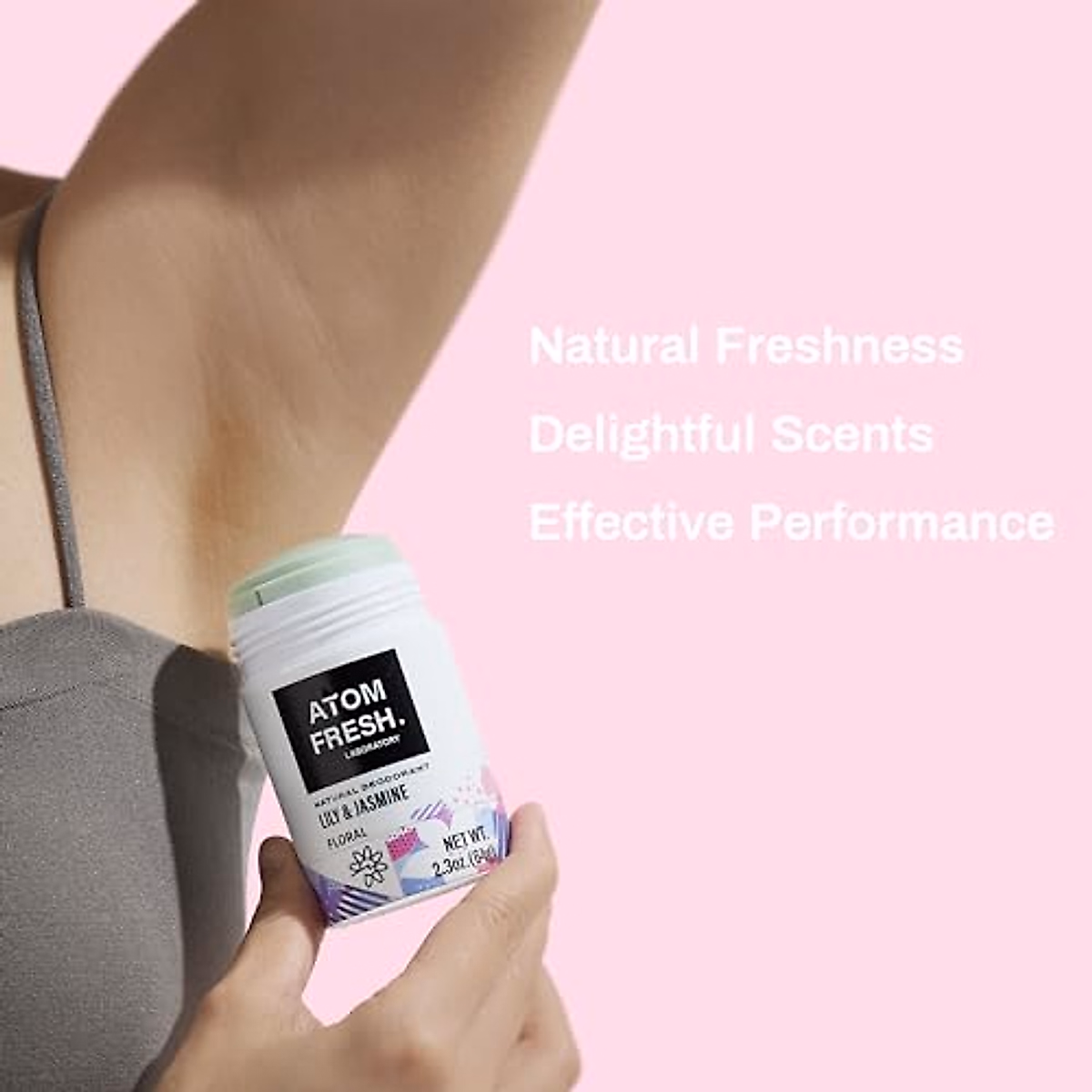 Atom Fresh Lab Natural Deodorant, Long-Lasting Odor Control, Solid Stick, Aluminum Free, Baking Soda Free and Skin Safe, 2.3 Oz (Lily & Jasmine)