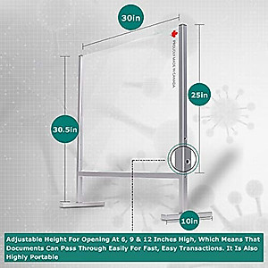 LITA888 Sneeze Guard for Desk Plastic Partition Divider - Plexi Glass Protector Stand - Protective Plexiglass Barrier Counter Shields - Adjustable Opening - 30" x 25" - Commercial Office Schools Store