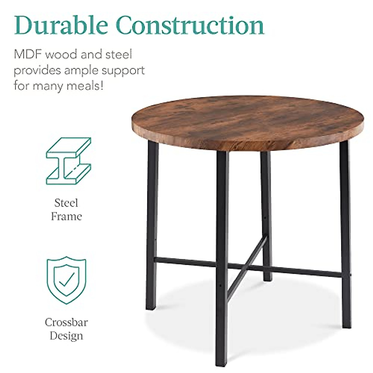 Best Choice Products 5-Piece Modern Round Counter Height Dining Set for Home Kitchen, Dining Room w/ 4 Chairs, 1.5in Thick Table - Brown