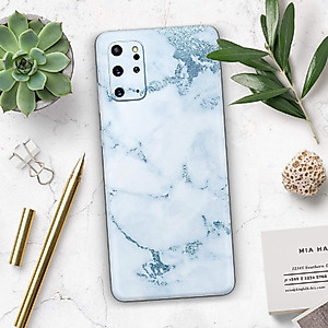DesignSkinz Marble & Digital Blue Frosted Foil V7 Protective Vinyl Decal Wrap Skin Cover Compatible with The Samsung Galaxy S20 (Screen Trim & Back Glass Skin)