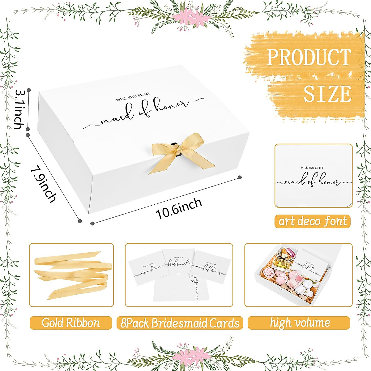 WLUSEAXI 8Pack Bridesmaid Proposal Box with Bridesmaid Cards, Bridesmaid Boxes with Ribbon, Maid Matron of Honor Proposal Box, White Boxes for Bridesmaid Proposal, Bridesmaid Proposal Gifts