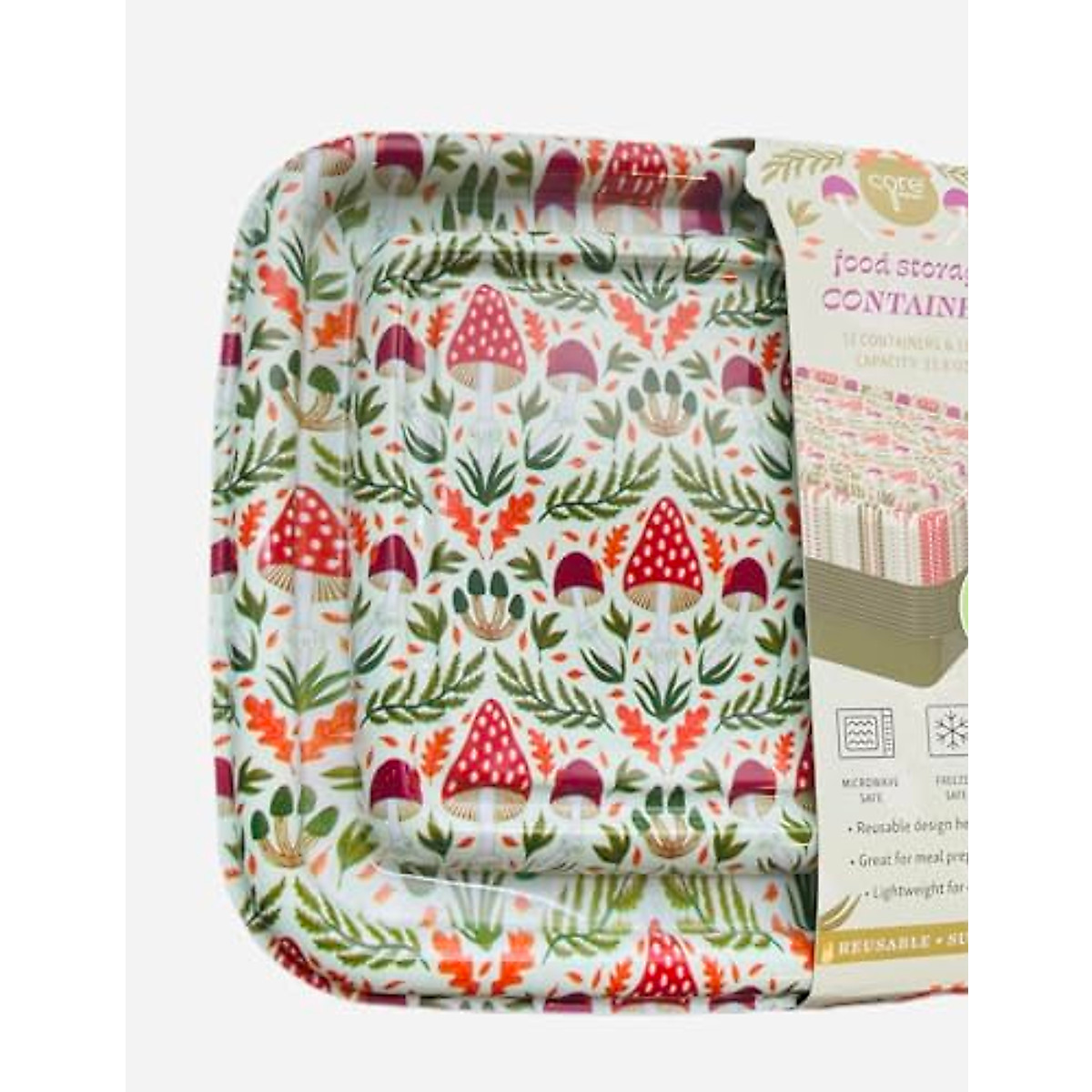 Core Essentials Food Storage Containers, 33.8 oz/1 L, Set of 24 Pieces (MUSHROOMS)