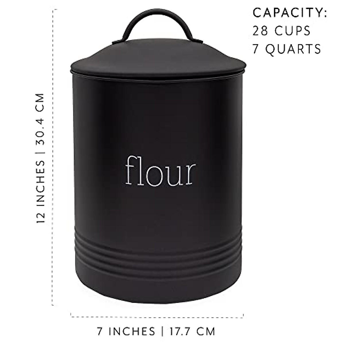 AuldHome Enamelware Black Flour Canister; Modern Farmhouse Style Staples Storage for Kitchen