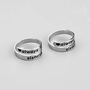 BAUNA 2PCS Best Friends Rings Pinky Promise Adjustable Spiral Wrap Twist Ring Always Sisters for Family Twins Sisters (Twin Sisters Rings)