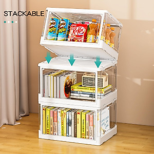 SNSLXH Clear Storage Bins with Lids, Stackable Storage Bins with Magnetic Doors Open Front, Plastic Storage Bins for Living Room, Bedroom, Study Room and Office, 3 Packs, 24QT