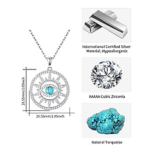 BDL Evil Eye Necklace - Sterling Silver Natural Turquoise Genuine With 5A Cubic Zirconia, Third Eye Necklace Ojo Turco Pendant, Christmas Gifts for Women Girls