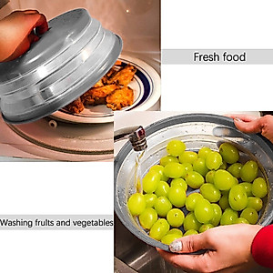 Microwave Splatter Cover for Food, Vented Collapsible Microwave Plate Cover with Easy Grip Handle，BPA-Free Silicone & Plastic, Gray, 10.5 inch