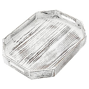 16.5 Inches Extra Large Octagonal Solid Wood Serving Tray with Handles, Classic Tea Coffee Table Tray Breakfast Tray Wooden Decorative Ottoman Tray Serve for Snack Food Kitchen Party Bar White