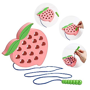 Skrtuan Wooden Lacing Threading Toys Wood Block Puzzle Car Airplane Travel Game Montessori Early Development Fine Motor Skills Educational Gift for 3 4 5 Years Old Toddlers Baby Kids, 1 Peach