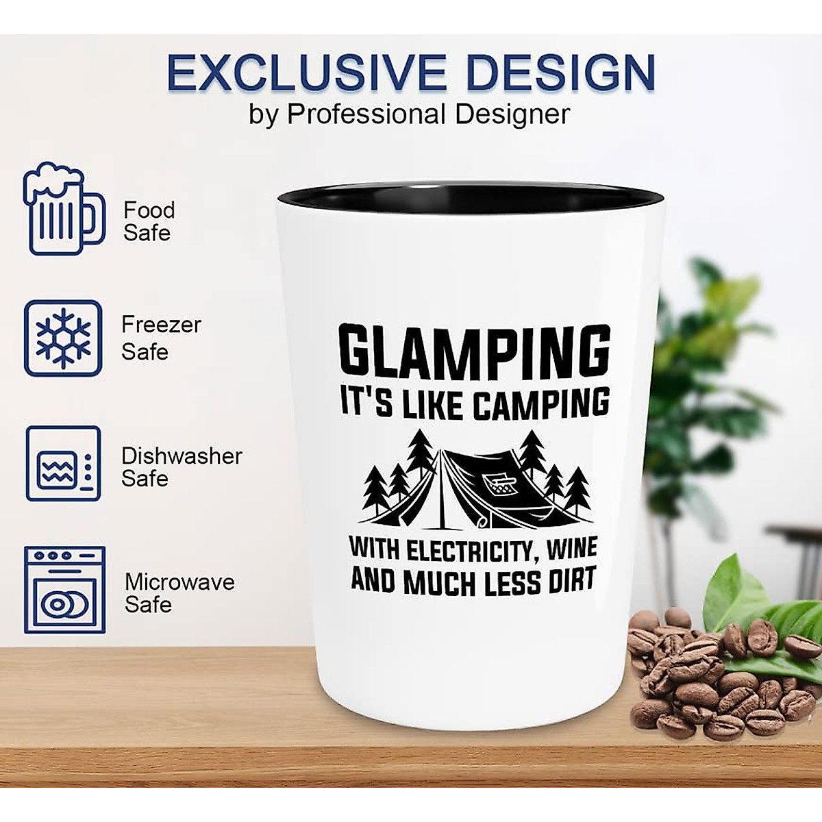 Flairy Land Glamping Shot Glass 1.5oz - Glamping. It's like camping - Hiking Woods Adventure Explorer Travel Outdoor Camping Camper Van Campsite Road Trip